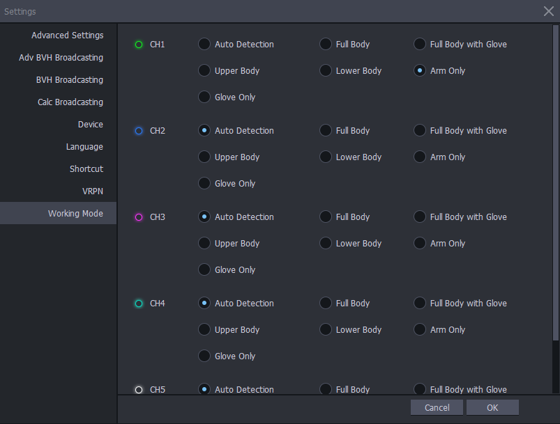 Working Mode – PERCEPTION NEURON