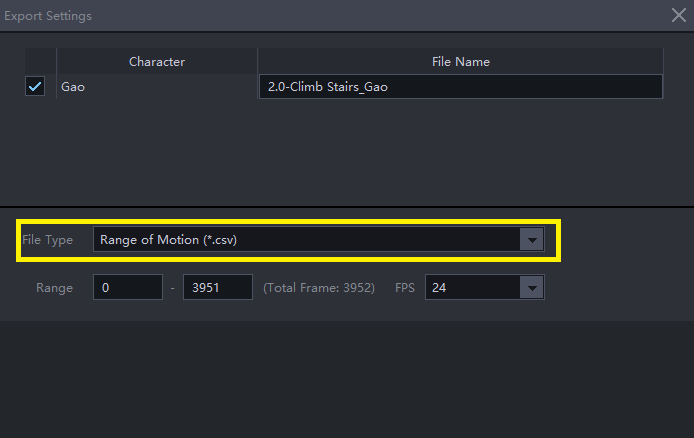 Range of Motion (*.csv) – PERCEPTION NEURON